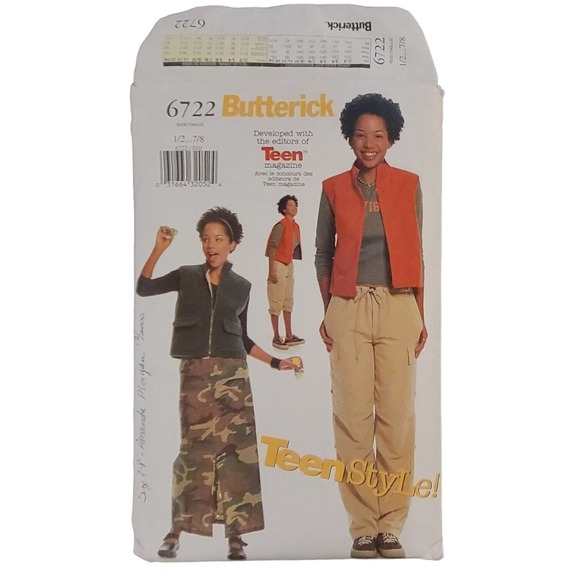 Butterick | Other | Butterick 6722 Sew Pattern Girls Vest Pants Skirt ...